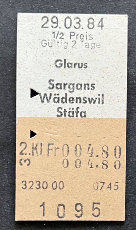 Glarus. Sargans •Wädenswil Stäfa/ Billett 1984 (Gebraucht) in Wabern für CHF 1.5 – mit Lieferung ...