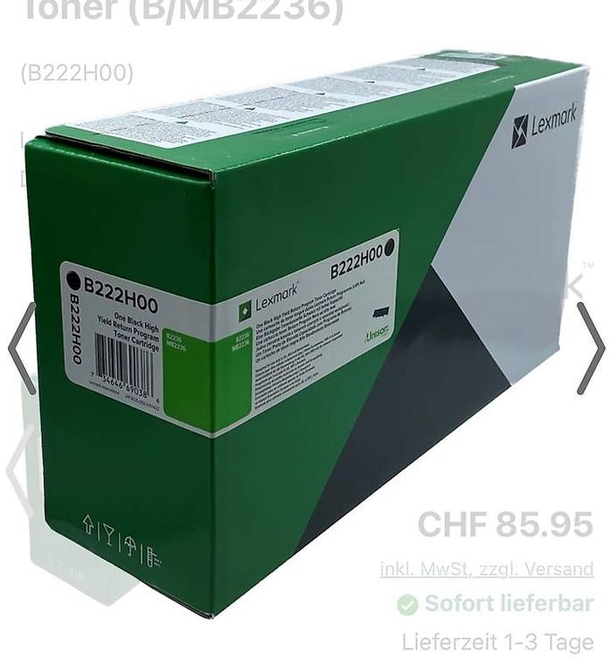 neuer Lexmark B222H00 Schwarz Toner (B/MB2236) (Neu und ...