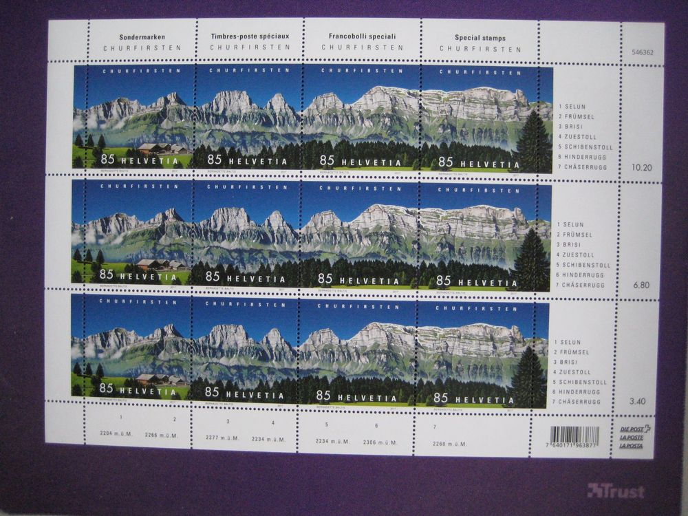 **Sondermarke Bogen CHURFIRSTEN, 2017 (Neu (gemäss Beschreibung)) in Wangs für CHF 14 – mit ...