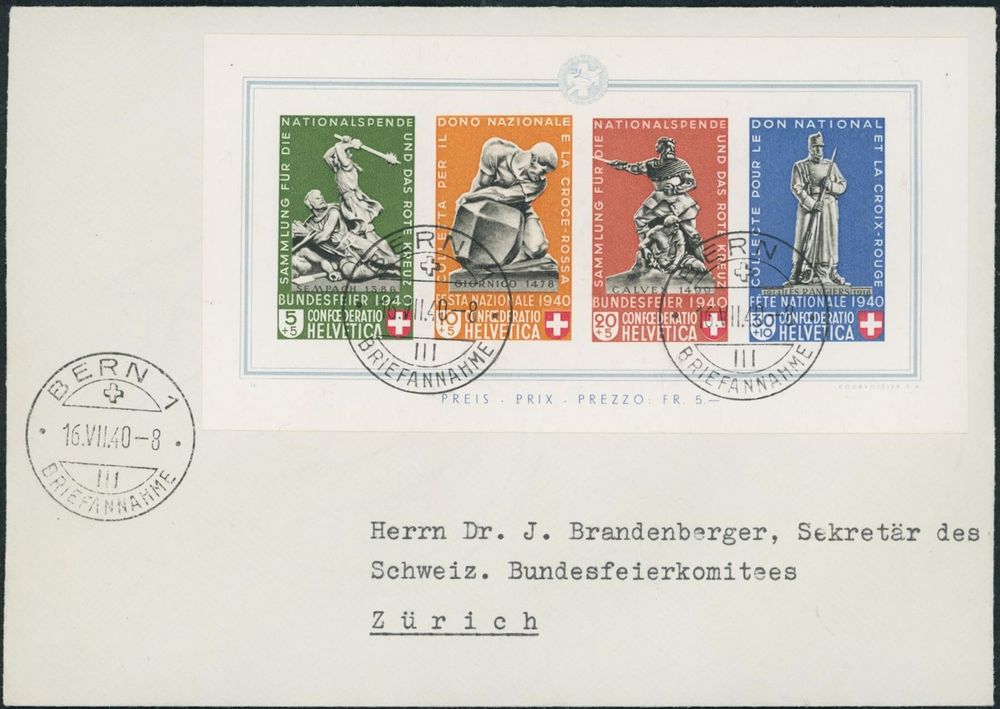 1940 - Pro Patria - Block - FDC ET - Gaudard (Gebraucht) in Schindellegi für CHF 4500 – mit ...