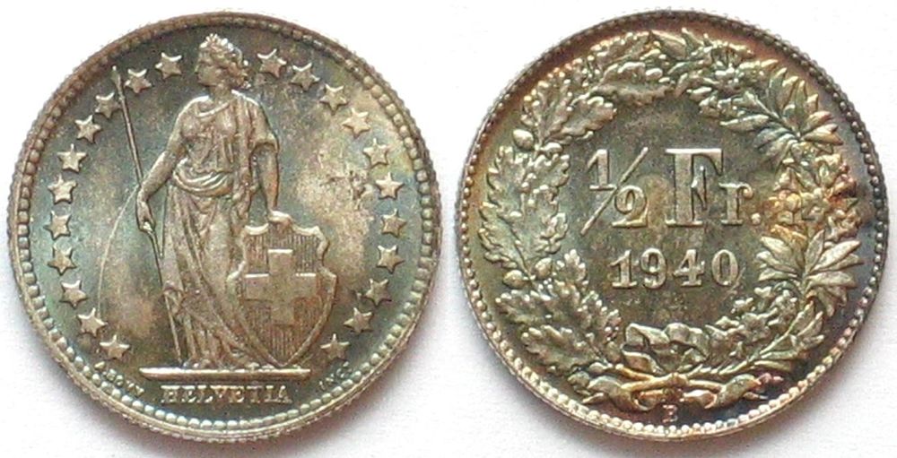 CH 1/2 Franken 1940 Silber ERSTABSCHLAG RAR Prooflike (Gebraucht) in Riehen für CHF 60 – mit ...