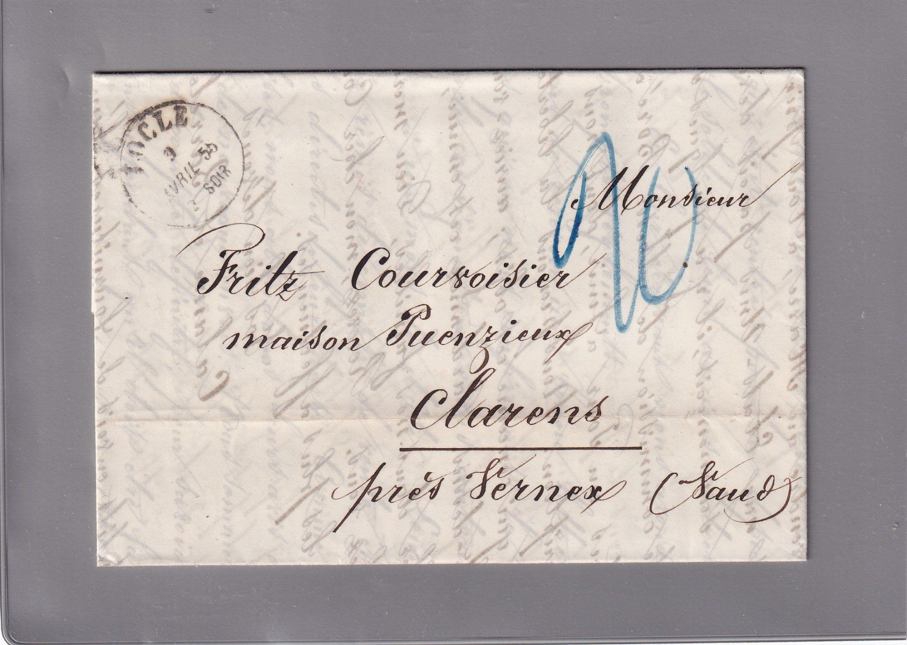 Préphilatélie - Locle 1855 - Mr. Courvoisier Clarens (VD) (D'occasion ...