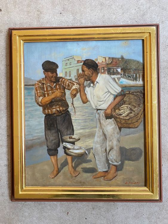 Altes Ölgemälde zwei südländische Fischer am Strand (Gebraucht) in ...