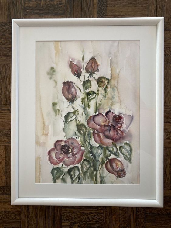 Aquarell Original Blumen unleserlich signiert 1994 | Kaufen auf Ricardo