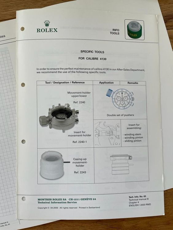 Rolex Technische Beschreibung Caliber 4030 Erstausgabe (Gebraucht) in ...