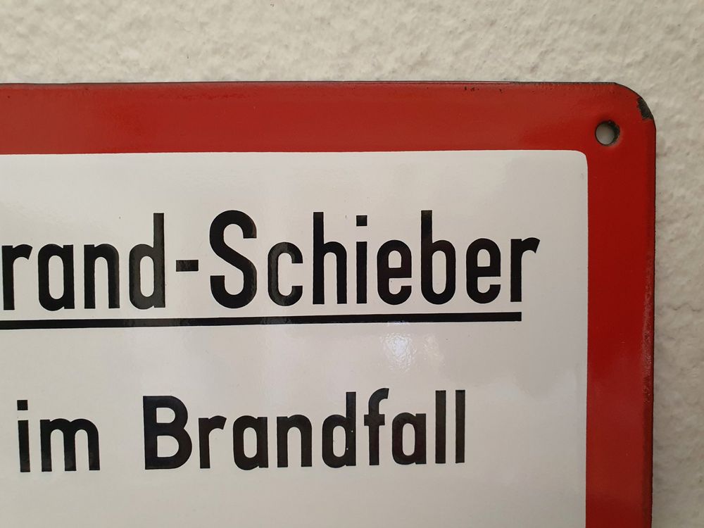 Emailschild Brand Schieber Brandfall Emaille Schild Fabrik (Neu (gemäss ...