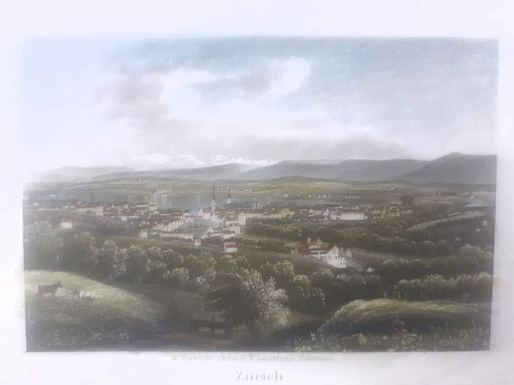 ZÜRICH. Altkolorierte Aquatinta um 1840, H.F. LEUTHOLD (Gebraucht) in ...