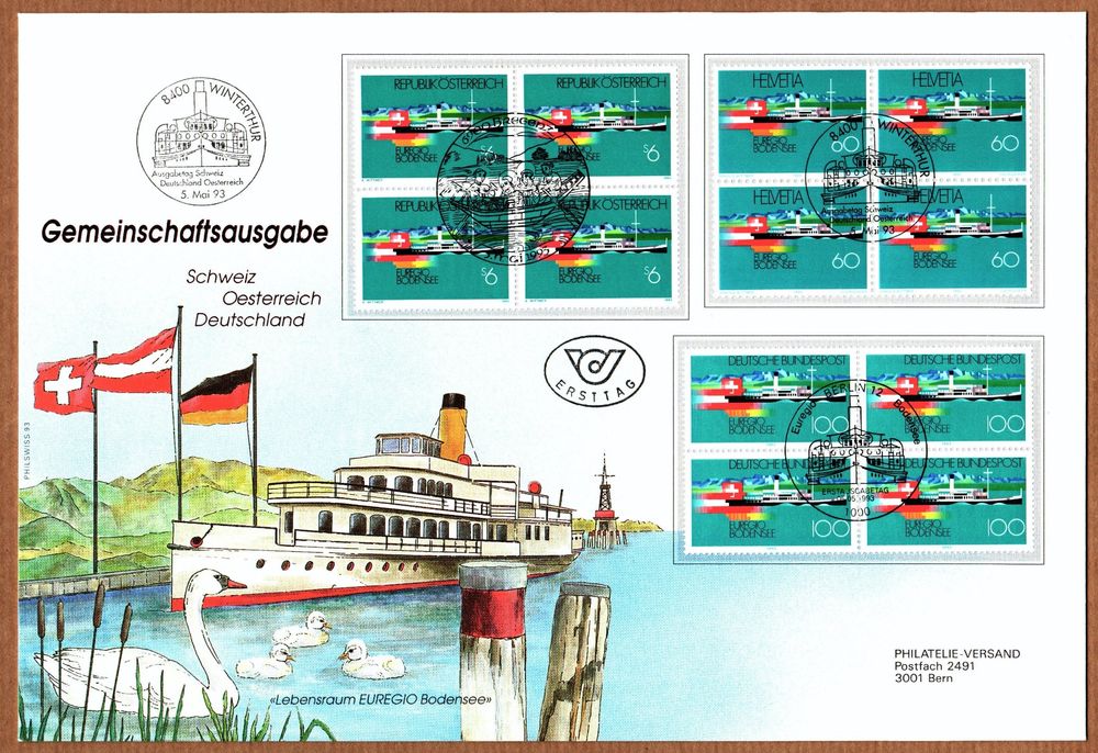 🇨🇭1993 - Viererblock-COMBO-FDC CH-Österreich-Deutschland (Neu (gemäss Beschreibung)) in ...