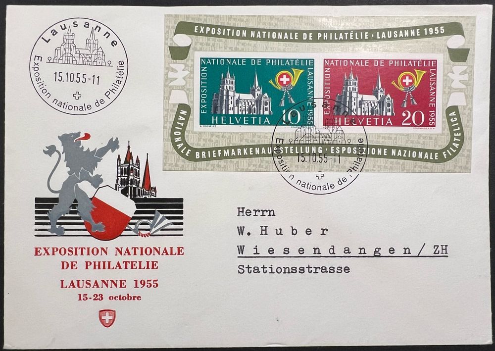 1955 schöner Lausanne-Block auf Brief SBK 100.- (Gebraucht) in St. Gallen für CHF 12.5 – mit ...