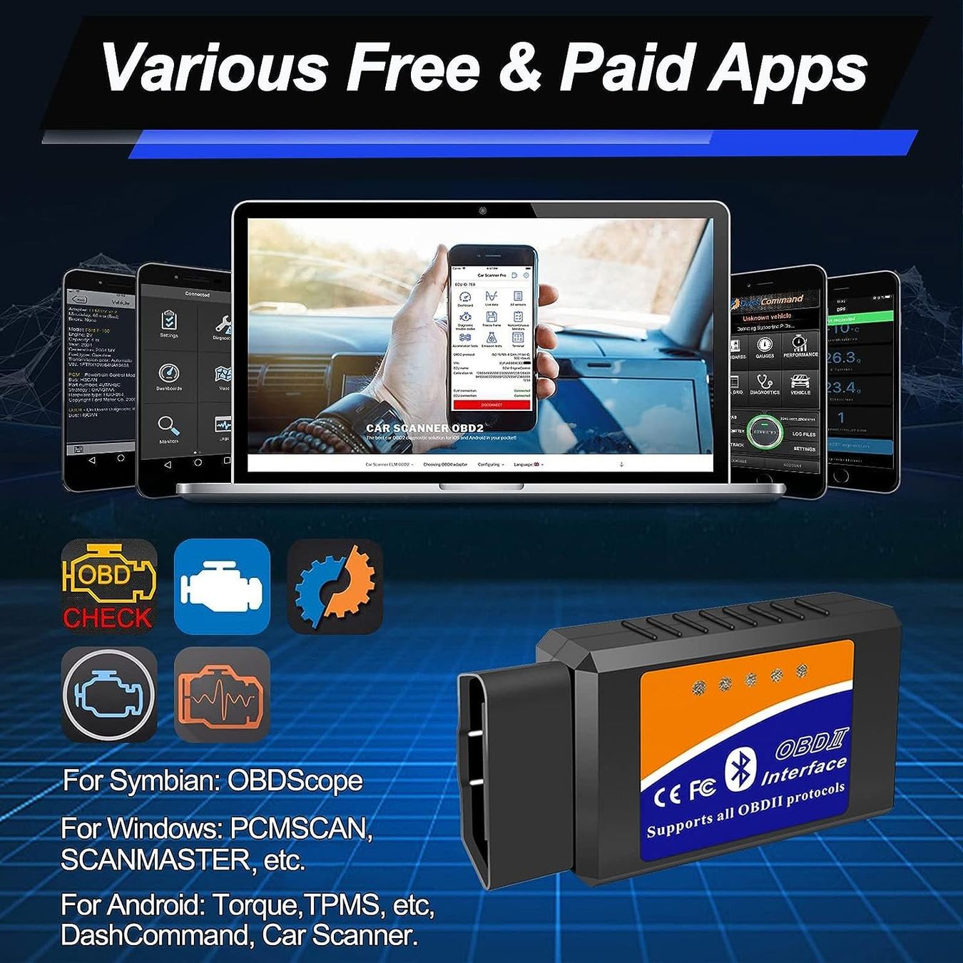 OBD2 Bluetooth Diagnosegerät Android Windows OBDII Protokoll (Neu und originalverpackt) in ...