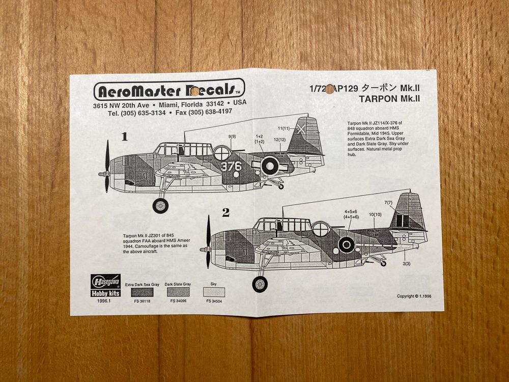 Decals 1/72 - Grumman Tarpon (Avenger) Mk. II von Aeromaster (Neu ...