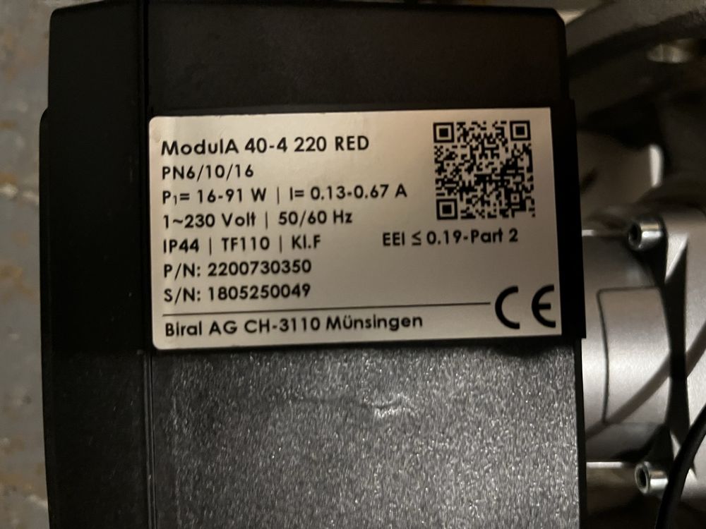 Biral Heizungspumpe Modula 40-4 220 RED (Gebraucht) in Zürich für CHF 45 – nur Abholung auf ...