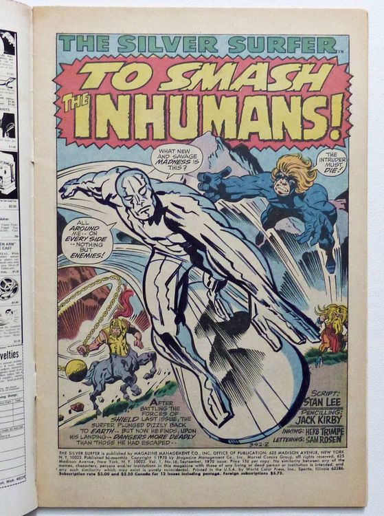SILVER SURFER 18 🔑 KEY FINAL ISSUE VS. INHUMANS MARVEL 1970 (Gebraucht ...