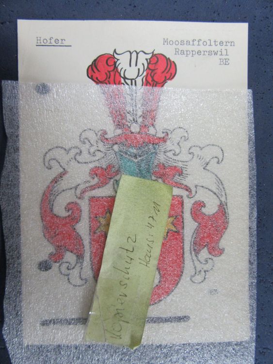 HOFER MOOSAFFOLTERN RAPPERSWIL BE FAMILIENWAPPEN KARTE ALT (Gebraucht ...