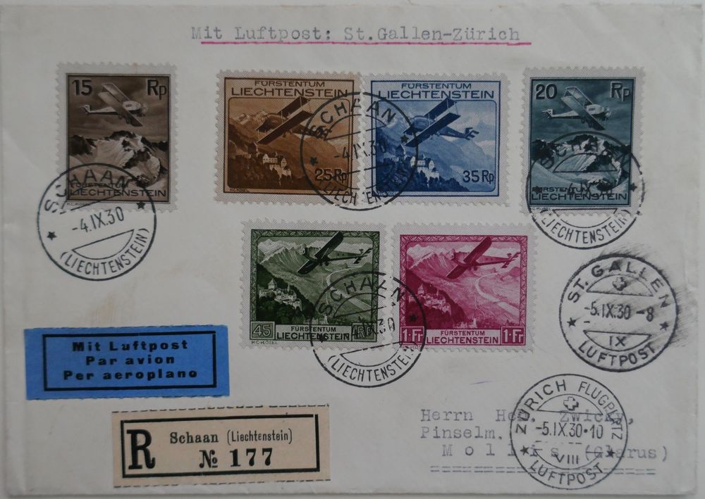 Top Flug Beleg R-Brief von Schaan über St-Gallen-Zürich 1930 | Kaufen auf Ricardo