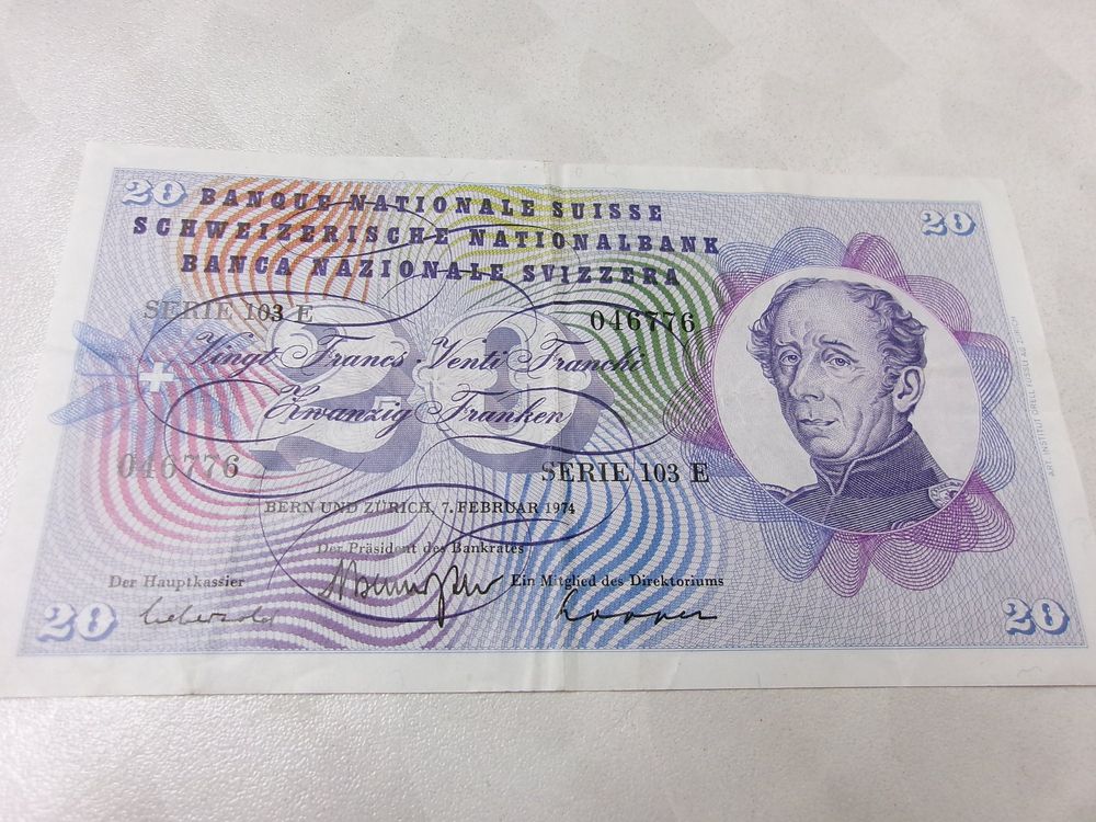 20 Franken Banknote 1974 Neuwertig wenig gebraucht (Neu (gemäss ...