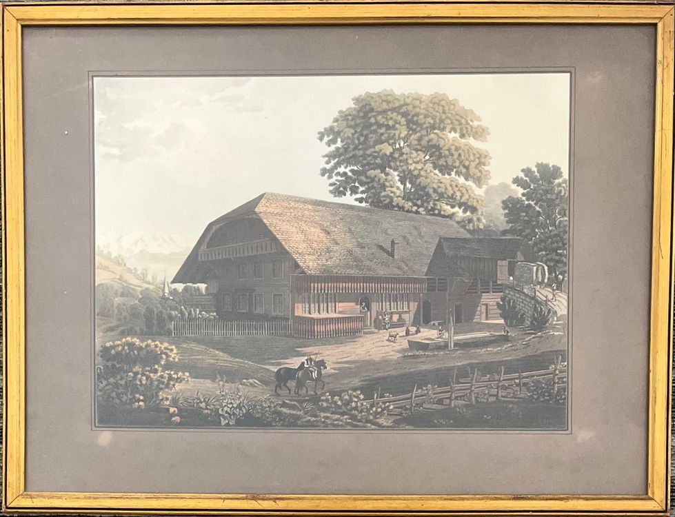 Antike Kolorierte Umriss Radierung (Bauerhaus Szene) (Gebraucht) in Root für CHF 10 – mit ...