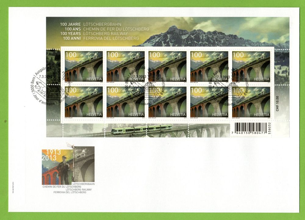 2013 FDC 100 Jahre Lötschbergbahn Kleinbogen SBK 40.-- | Kaufen auf Ricardo