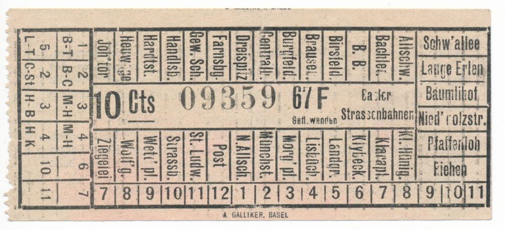 Eisenbahn Bahn Tram Billett Basel BStB 10 Cts. um 1905 | Kaufen auf Ricardo