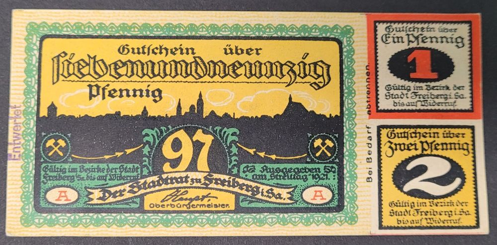 1 MARK / FREIBERG 1921 ( 97 / 2 / 1 Pfennig) (Neu (gemäss Beschreibung ...