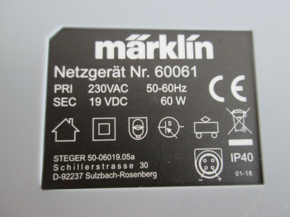 Märklin 60061 H0 Schaltnetzteil 230 VAC Ausgang 19 VDC 60 W (Gebraucht ...