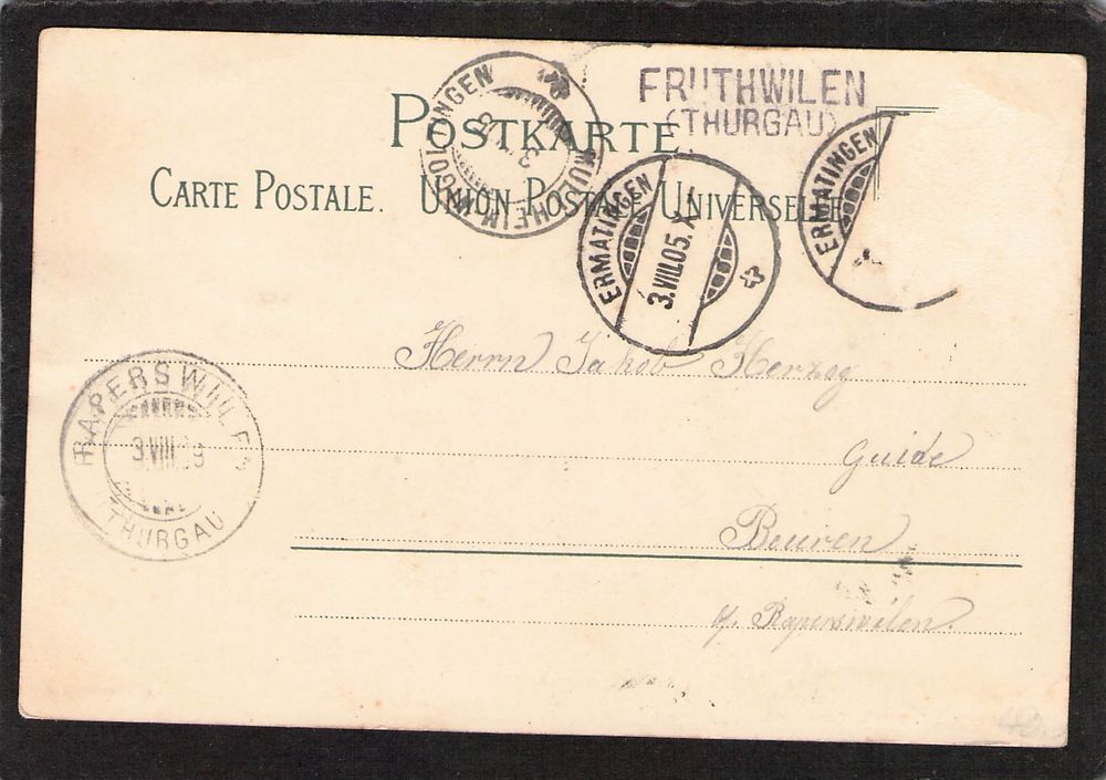 Stabstempel Fruthwilen Thurgau auf AK Konstanz , gel. 1905 (Gebraucht) in Reichenburg für CHF 12 ...