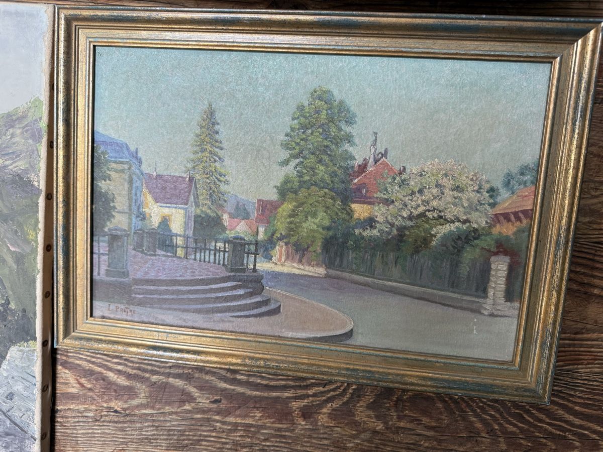 Tableau ancien signé L. Pretre, paysage de village 53 cm (D'occasion) à ...