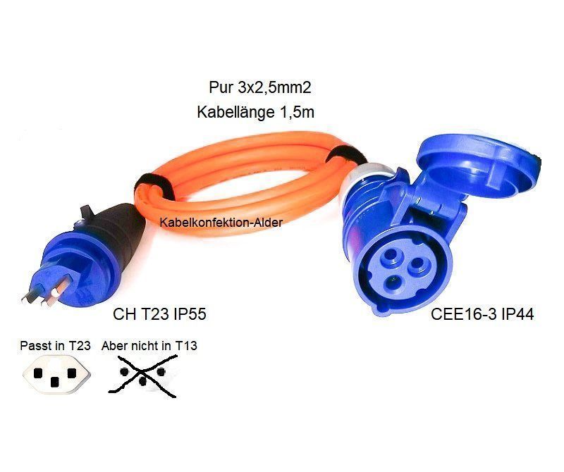 Stromadapter - Uebergangsstück T23 auf CEE16-3 Camping 3x2,5 (Neu und originalverpackt) in ...