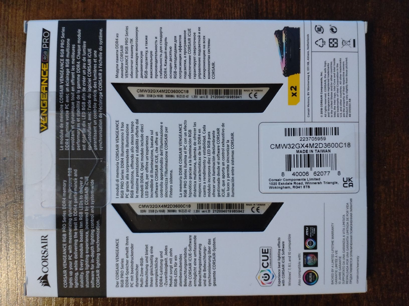 Corsair Vengeance RGB Pro 64GB (4x16) DDR4 3600 MHz (D'occasion) à ...