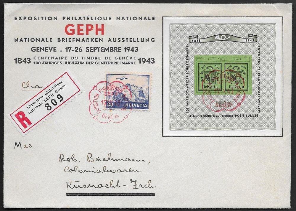 1943 illust. FDC Genfer Block W18 + Zusatzfrank. top ab 1.- | Kaufen auf Ricardo