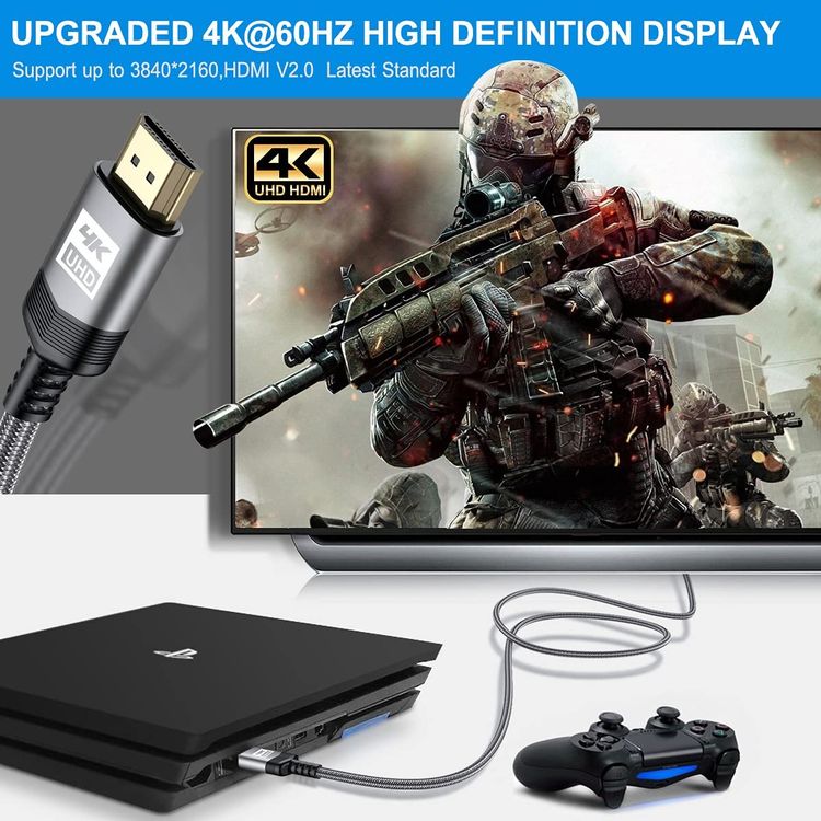 HDMI Kabel 2m gesleevt vergoldete Anschlüsse 4K UHD 2160p HD (Gebraucht ...