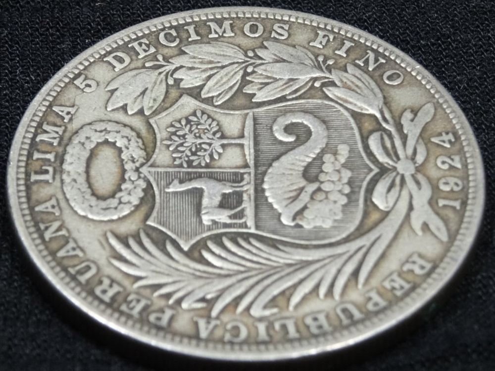 Münze, Republica Peruana Lima 5 Decimos Fino, Un Sol, 1924 (Gebraucht ...