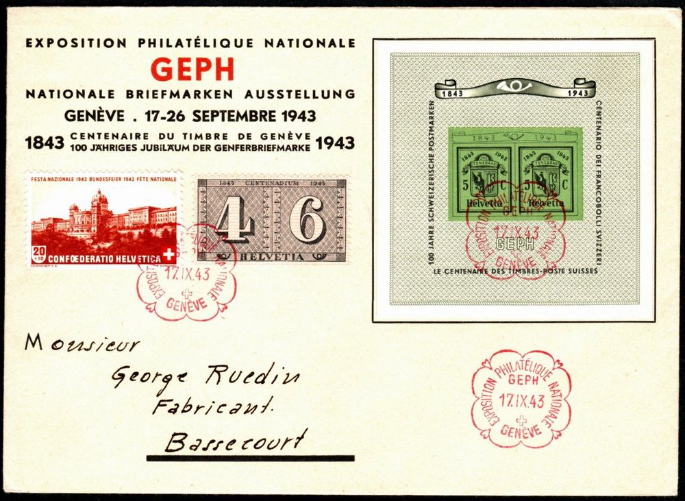 1943 GEPH Block W18 FDC Austellungsbrief nach Bassecourt (Neu und originalverpackt) in Zürich ...