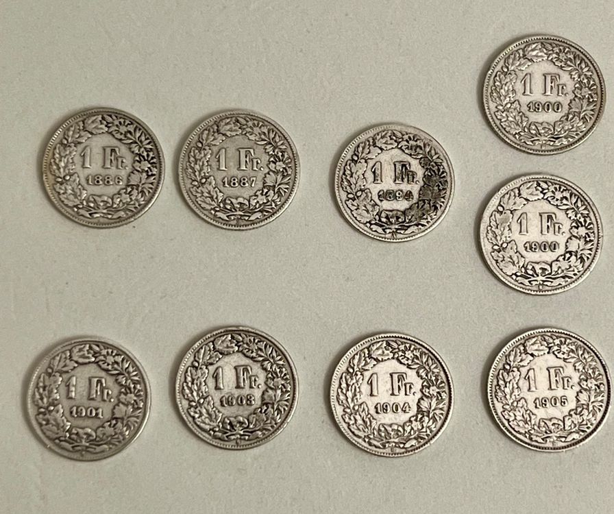 Lot de 9 pièces de 1 franc de 1886 à 1905 | Kaufen auf Ricardo