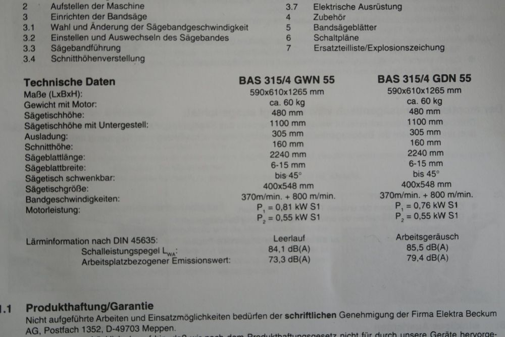 Scie à ruban Elektra BAS 315 (Gebraucht) in La Chaux-de-Fonds für CHF ...
