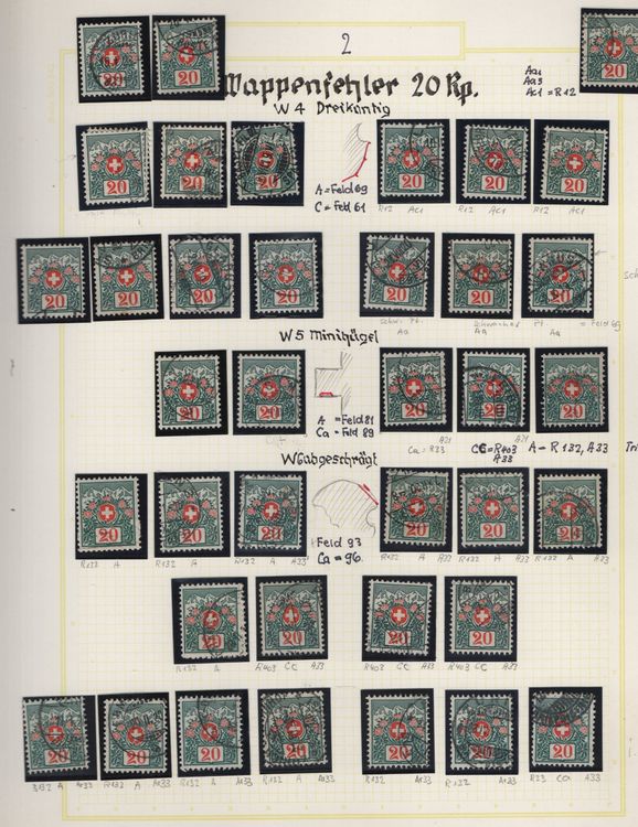 20 Rp. Portomarken auf Albumblatt - 40 Plattenfehler (Gebraucht) in Eglisau für CHF 20 – mit ...