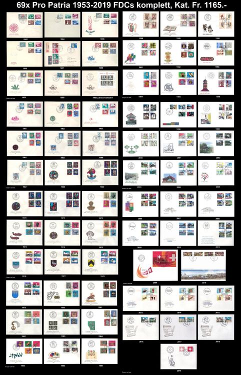 69x Pro Patria FDC 1953-2019 komplett, Kat. Fr. 1165.- (Neu (gemäss ...