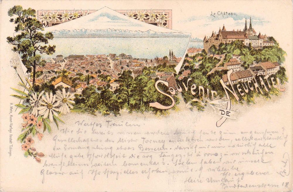 1899, "Souvenir de Neuchâtel", zwei verschiedene Lithokarten (Gebraucht) in Wenslingen für CHF 5 ...
