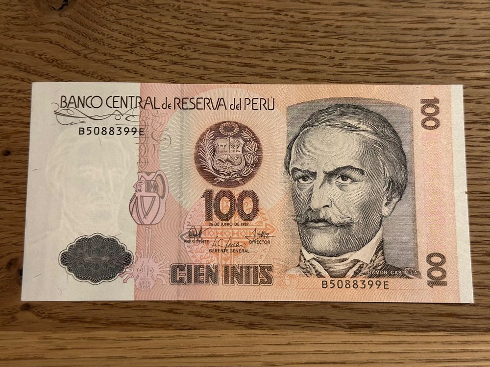 Peru 100 Intis 1987, Ramon Castilla, Sammler Banknote (Gebraucht) in ...