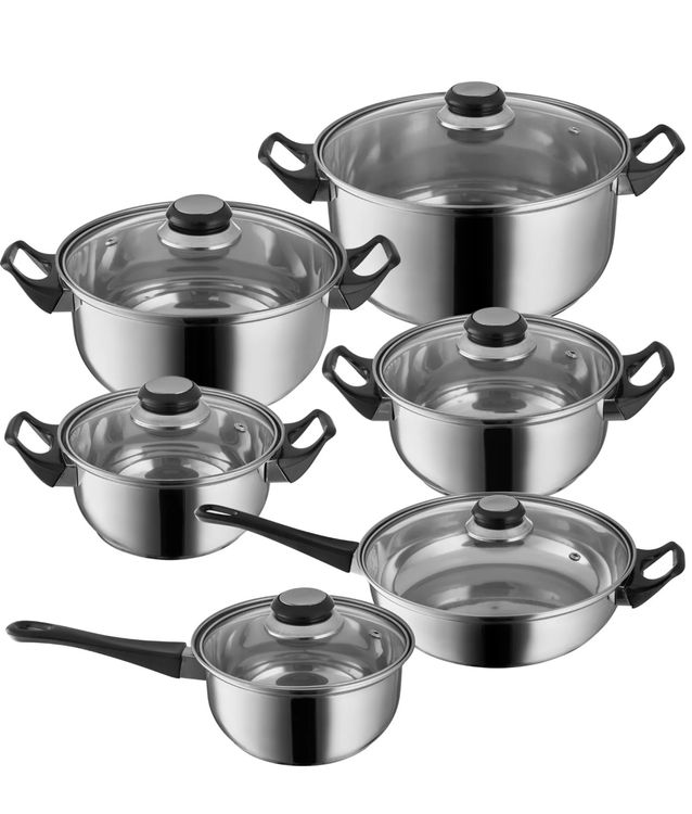 neues Kochgeschirr-Set 12-teilig, aus Edelstahl, spülmaschin (Neu und originalverpackt) in ...