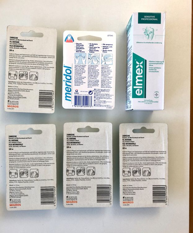 ELMEX Spülung 100ml,Meridol Zahnseide, 4x M-Budget Zahnseide (Neu und ...