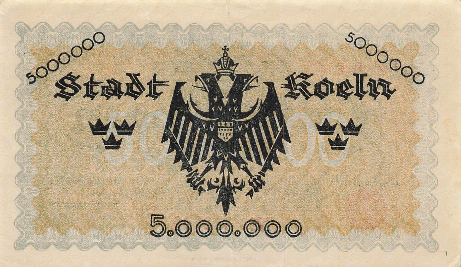 Köln 5 Mil. Mark 15.08.1923 KN 6 stellig VZ-VZ+ (Gebraucht) in ...
