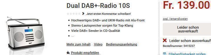 Dual DAB+ -Radio 10S (Gebraucht) in Collonges für CHF 35 – mit ...