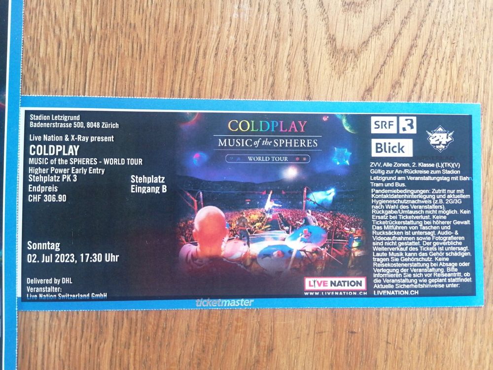 COLDPLAY-STEHPLATZ Higher Power Early Entry VIP Ticket (Neu (gemäss ...