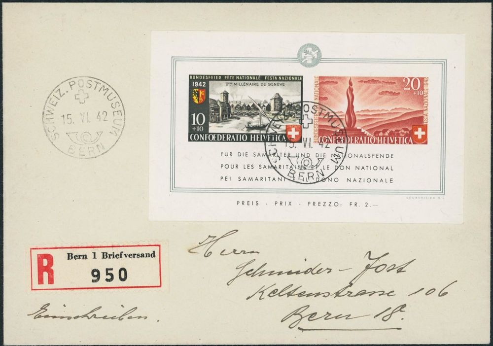 1942 - Pro Patria - Block - FDC ET (Gebraucht) in Schindellegi für CHF 975 – mit Lieferung auf ...