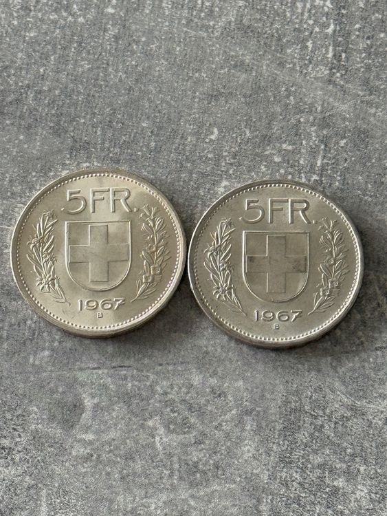 2 x 5 Franken Silbermünzen 1967 vz-unz (Gebraucht) in Wallisellen für CHF 28 – mit Lieferung auf ...