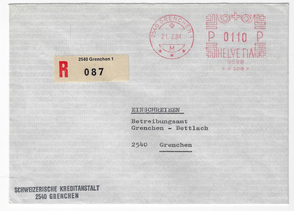 Schweizerische Kreditanstalt Grenchen - Couvert (Gebraucht) in Balsthal für CHF 5 – mit ...