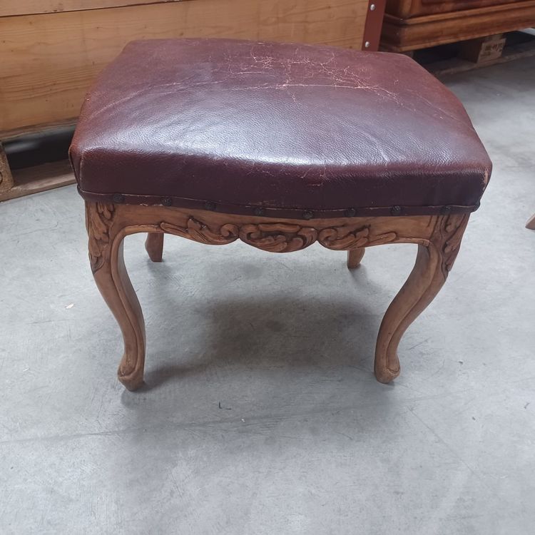 Antiker Hocker mit Lederbezug und Intarsien im Holz (Gebraucht) in ...