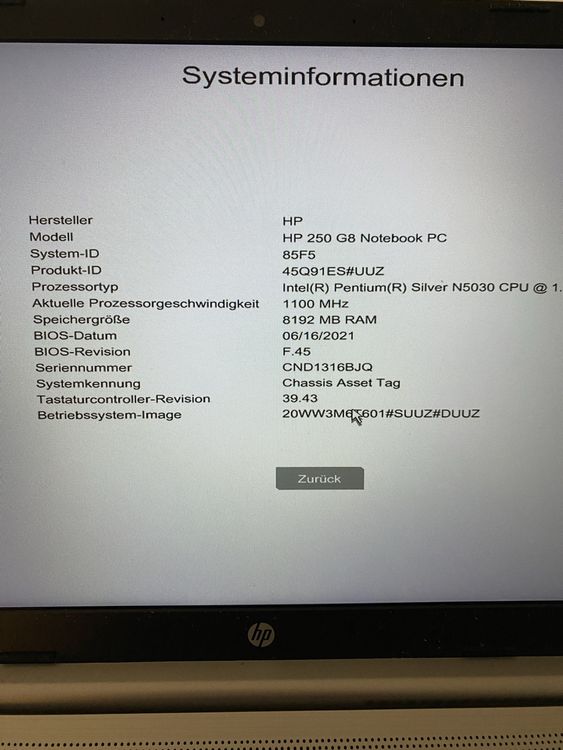 Notebook HP rtl8821ce, 250GB, 8GB (Gebraucht) in Diessbach b. Büren für ...