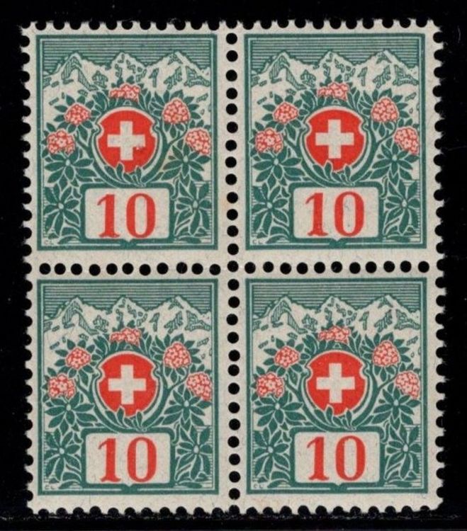 Porto SBK-Nr. 32 (Alpenrosen, 1910) Viererblock (Neu (gemäss Beschreibung)) in Teufenthal AG für ...